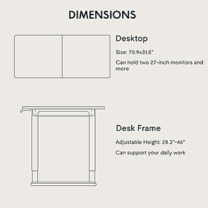 FLEXISPOT Dual Motors Standing Desk 71 x 32 Inch Adjustable Height Desk with Splice Board Home Office Computer Workstation Electric Sit Stand up Desk, White Top + White Frame
