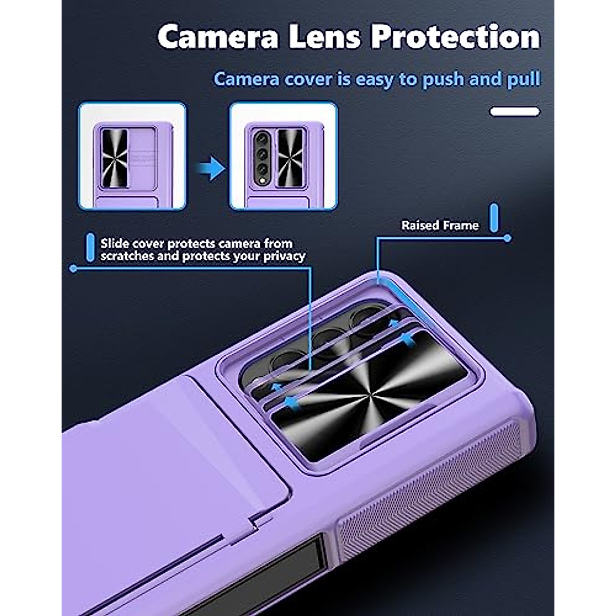 Viaotaily for Galaxy Z Fold 3 Case with Kickstand & Hinge Protection & Screen Protector, Built-in Credit Card Holder & Sliding Camera Lens Cover, Sturdy Wallet Phone Case for Samsung Z Fold 3, Purple