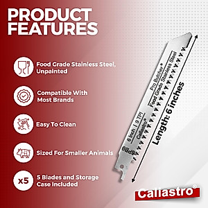 Caliastro 6-Inch Stainless Steel Frozen Meat Bone Cutting Saw Blades for Reciprocating and Sawzall Saws 5-Pack