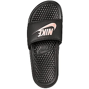 Nike Womens Benassi Just Do It Slide Sandal (BLACK/ROSE/GOLD, numeric_7)