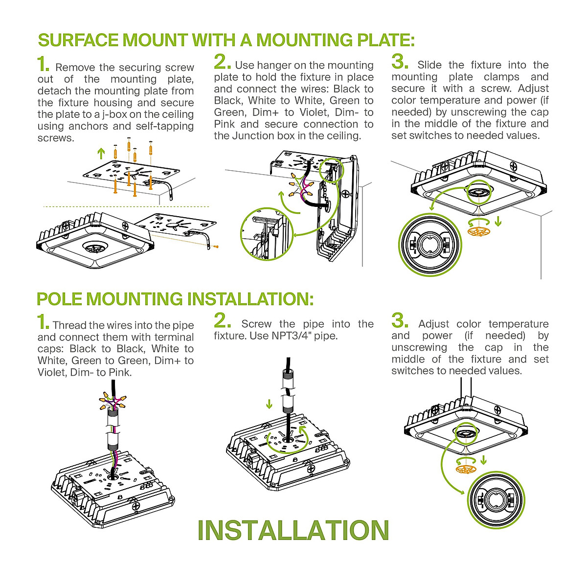 ASD LED Canopy Light 100/70/60W with Q-Base – 3000/4000/5000K 14448Lm 10"x10" 120-277V IP65 Dimmable 0-10V UL & DLC Listed (Optional Motion Sensor-Extra Purchase)