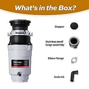 1/2 HP Garbage Disposals, TECASA Continuous Feed, Stainless Steel Food Waste Grinding System for Kitchen Sink Food Waste, Power Cord Included, Grey and Black - HyperCrush 50