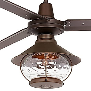 Casa Vieja 52" Plaza DC Modern Industrial 3 Blade Indoor Outdoor Ceiling Fan with LED Light Remote Control Oil Rubbed Bronze Clear Hammered Glass Lantern Damp Rated Patio Exterior House