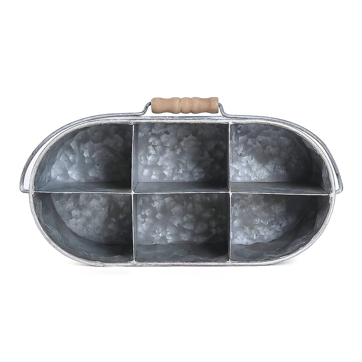NIKKY HOME Galvanized Metal Caddy with 6 Compartments, Farmhouse Utensil Holder Rustic Utensil Caddy Carry-All Serveware Picnic Caddy Multipurpose Storage Bin with Handle - 12 x 5.5 x 9.5 inches