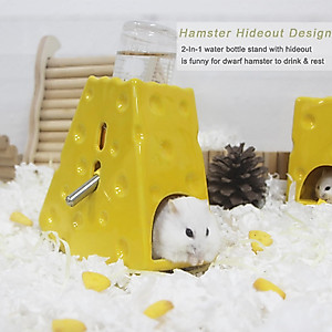 Deapeey Hamster Water Bottle for Glass Tank, Adjustable Hamster Water Bottle Holder 125ML Syrian Hamster Water Bottle with Widen Bottom Stand Anti-Fall, Ceramic Cheese Water Dispenser for Mice Gerbil