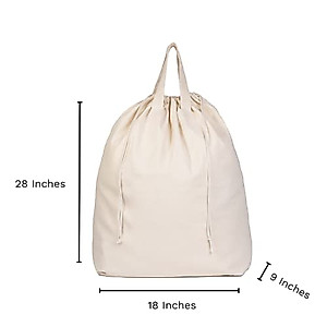 Canvas Laundry Bags Extra Large Heavy Duty - 100% Cotton Laundry Bag with Straps, Handles and Drawstring - College Dorm Laundry Bag in XL Size - Washable, Foldable Laundry Bag or Basket Liner (2 Pack)