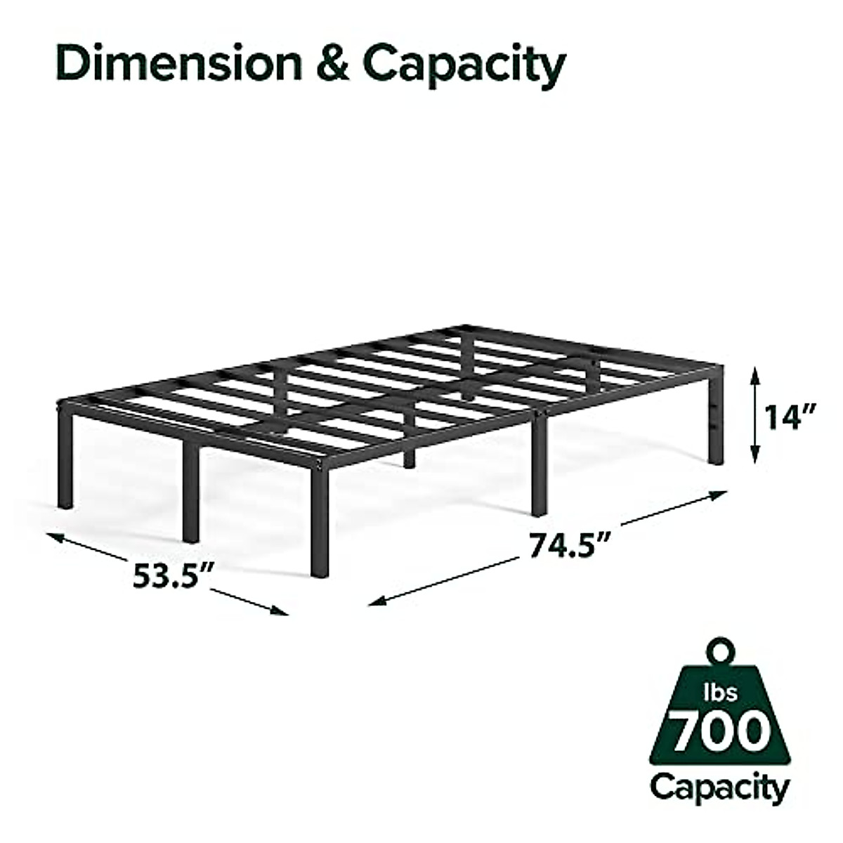 ZINUS Yelena 14 Inch Metal Platform Bed Frame / Steel Slat Support / No Box Spring Needed / Easy Assembly, Full
