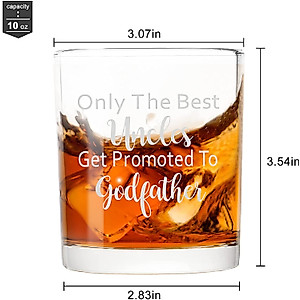 DAZLUTE Godfather Gifts, Only The Best Uncles Get Promoted To Godfather Whiskey Glass, Father’s Day Birthday Christmas Gifts for Uncle Godfather Brother- in -Law, 10Oz Old Fashioned Glass