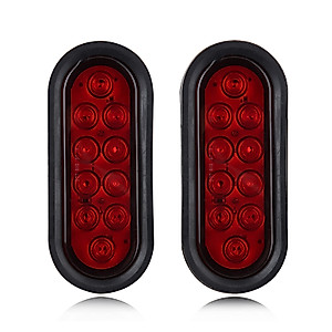 4Pcs 6 Inch Oval LED Trailer Tail Lights 10 LED, Red Trailer Truck LED Sealed RED 6" Oval LED Stop Turn Tail Light Brake Lights Flush Mount w/Rubber Grommets 3-Prong Wire Pigtails Waterproof