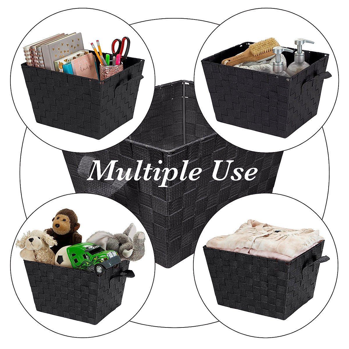 Simplify Medium Woven Strap Tote, Black, 10x12x8 Inches