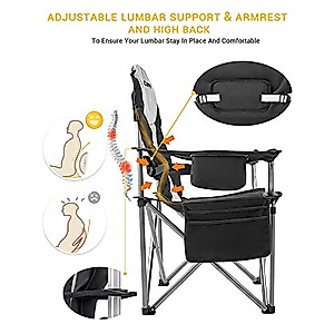 KingCamp 4PCS Adjustable Lumbar Support Camping Chairs with Cooler, Folding Camping Chair for Adults with Adjustable Armrest