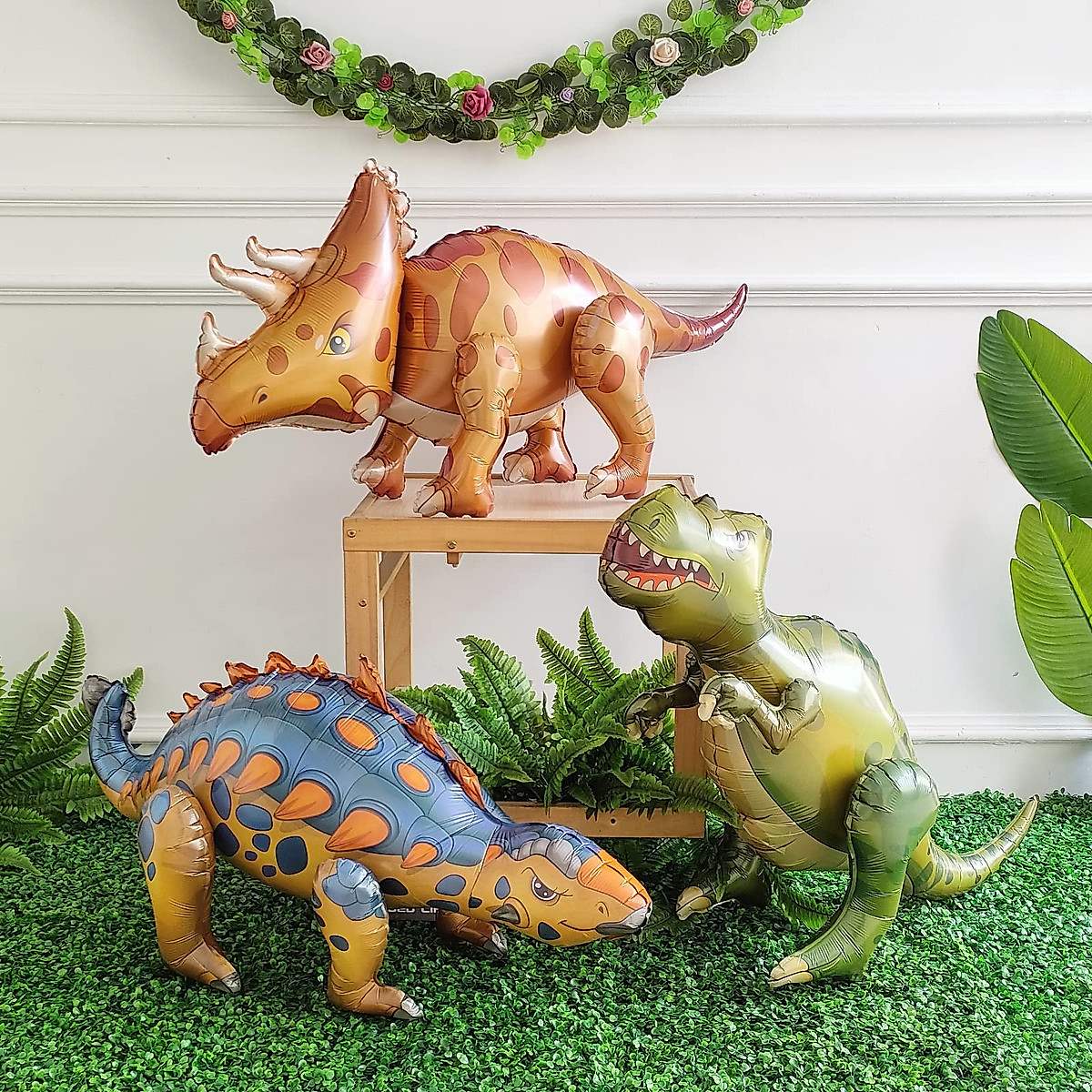 Large Self Standing Dinosaur 3pcs 38inch Tyrannosaurus Ankylosaurus Triceratops Balloons for Birthday Party Decoration Kit Party Supplies Decorations Gift (mixed)