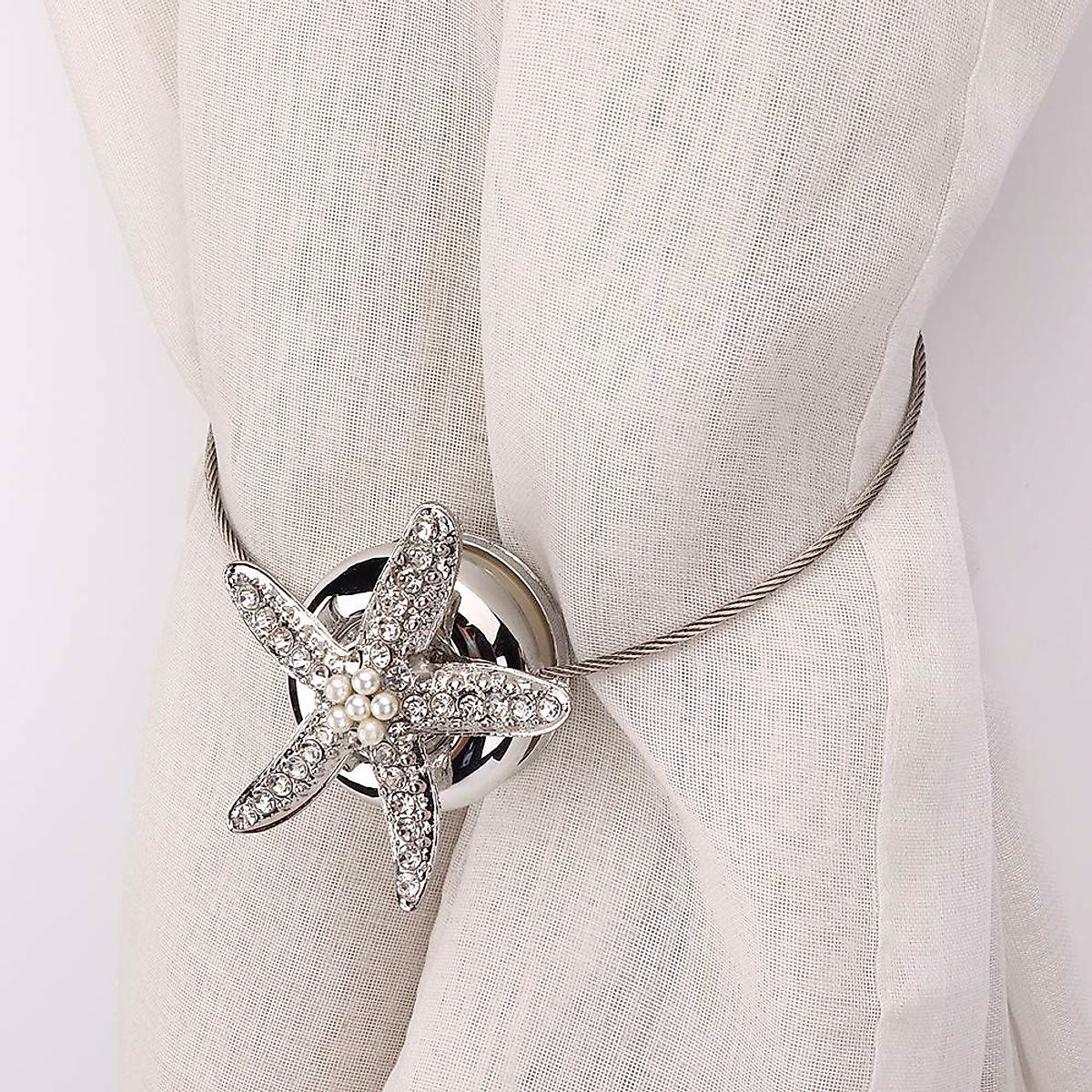 Natudeco Curtain Tiebacks, Rhinestone Curtain Buckle Magnetic Curtain Holdbacks Drape Tie Backs Alloy Curtain Holder Window Drapry Decor for Sheer and Blackout Curtain