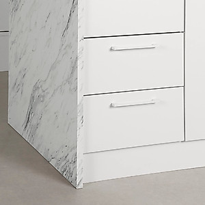 South Shore Myro Kitchen Island, Faux White Marble and White