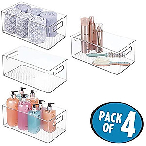 mDesign Deep Plastic Storage Organizer Container Bin, Bath and Shower Organization for Cabinet, Cupboard, Shelves, Counter, or Closet - Holds Shampoo, Vitamins, Ligne Collection, 4 Pack, Clear