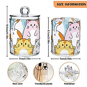 MNSRUU 2 Pack Qtip Holder Organizer Dispenser Cute Cats Happy Kitten Bathroom Storage Canister Cotton Ball Holder Bathroom Containers for Cotton Swabs/Pads/Floss