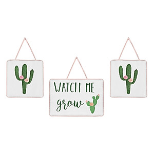 Sweet Jojo Designs Pink and Green Boho Watercolor Cactus Floral Baby Girl Crib Bedding Set 11 Pieces