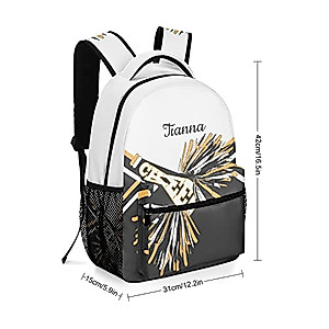 XOZOTY Yellow Black Cheer Personalized Custom Text Name Waterproof Daily Backpacks for Camping Outdoor Sports Bag