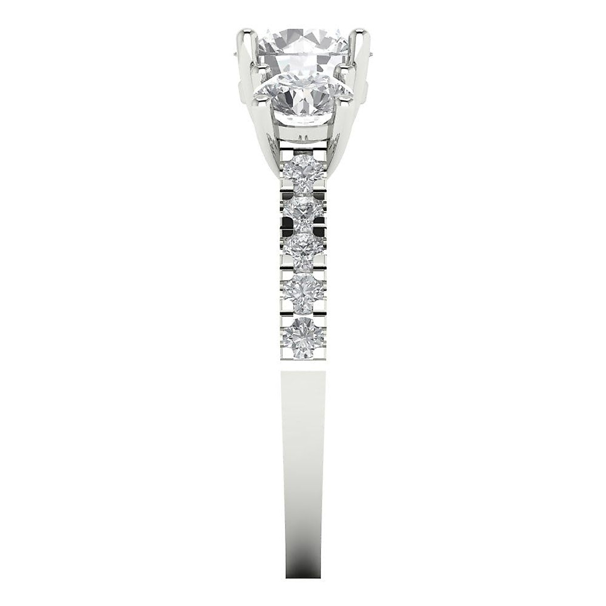 Clara Pucci 2 Ct Round Cut Clear Simulated Diamond 14K White Gold Solitaire with Accents 3 Stone Engagement Anniversary Ring Size 8