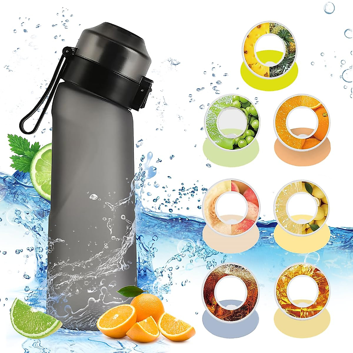 rericonq Air Water Bottle with 7Pcs Flavor Pods 26.3Oz Scent Water Bottle Fruit Fragrance Water Bottle,Scent Water Cup,Sports Water Cup Suitable for Outdoor Sports