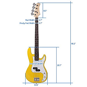 Ktaxon 4 String Electric Bass Guitar, PB-Style Full Size Standard Right Handed Beginner Kit with 20W AMP Gig Bag Strap for Youths & Adults (Yellow)