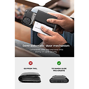 VRS Design Damda Glide Pro Phone Case for iPhone 14, Sturdy Semi Auto Wallet [4 Cards] Case Compatible for iPhone 14 (2022) (Groove Black)