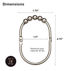 2 Lb. Depot Shower Curtain Ring - Set of 12 Easy Glide Rollers with Oil Rubbed Bronze Finish - Stainless Steel Shower Hooks for Straight and Curved Rods - Decorative and Durable for Any Bathroom