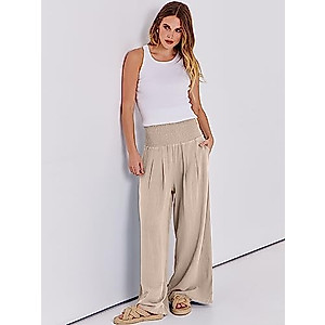 ANRABESS Women Linen Palazzo Pants Summer Boho Wide Leg High Waist Casual Lounge Pant Trousers with Pocket 1091mixing-S