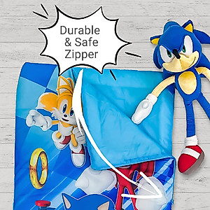 Sonic The Hedgehog Anime Kids Soft Lightweight 2 Piece Sleeping/Slumber Bag and Sling Bag Set, 46"(L) X 26"(W), (Official Licensed Sega Product) by Franco