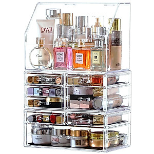 Cq acrylic Clear Makeup Organizer for Vanity Countertop,Dustproof Waterproof Bathroom Organization With 8 Drawers For Beauty Skin Care Skincare Product Organizing and Perfume Cosmetic Storage Case