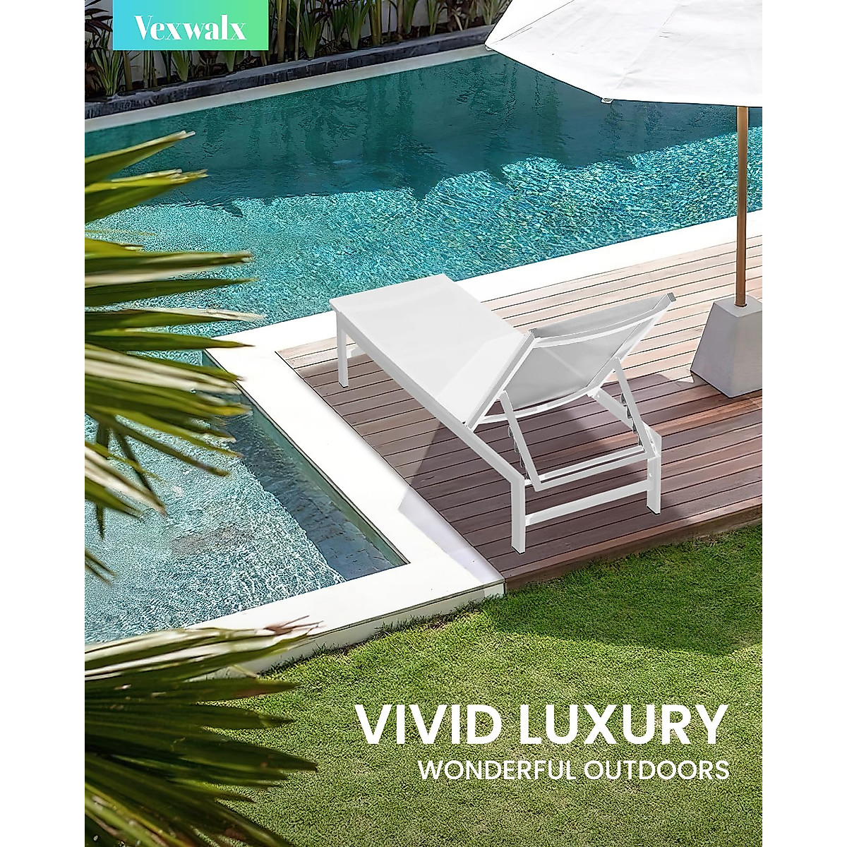 Vexwalx Chaise Lounge Chair for Sunbathing Pool Lounge Chairs with 5-Position, Patio Chair Outdoor Lounge Chairs for Backyard, Poolside, Deck, Lawn