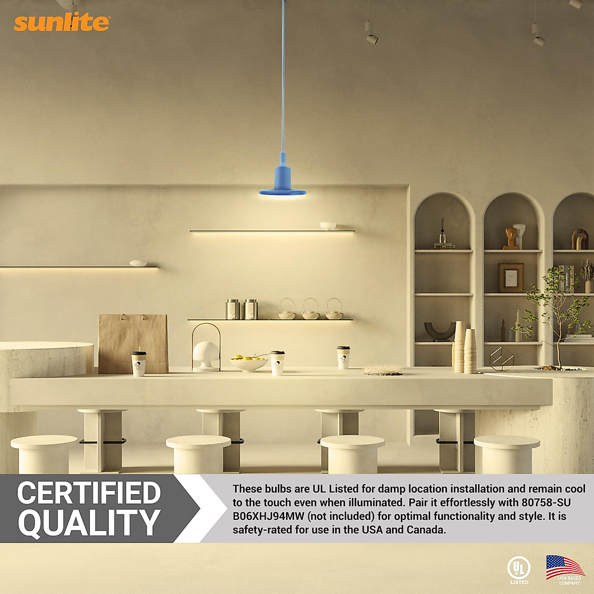 Sunlite LED UFO Pendant Light Bulbs, 11 Watts, 800 Lumens, 3000K Warm White, Medium E26 Base, 120 Volts, 110 Degree Beam Angle, UL Listed, Indoor, Blue