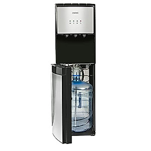 Igloo IWCBL353CRHBKS Stainless Steel Hot, Cold & Room Water Cooler Dispenser, Holds 3 & 5 Gallon Bottles, 3 Temperature Spouts, No Lift Bottom Loading, Child Safety Lock, Black/Stainless