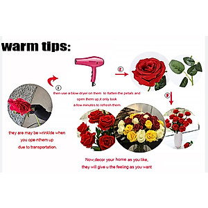 Bringsine Artificial Velvet Flowers Realistic Roses Bouquet with Long Stem for Home Wedding Decoration Party-Red