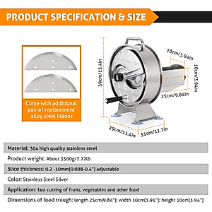 WICHEMI Commercial Slicer Machine Manual Vegetable Fruit Slicer Food Slicing Machine Stainless Steel Vegetable Cutter for Potatoes Lemons Tomatoes Onions