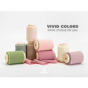 Vitalizart Dusty Green Chiffon Ribbon 2" x 15 Yd Sage Silk Like Handmade Frayed Edges Fringe for Wedding Invitations Bridal Shower Bouquets Gift Wrapping Holiday Decor