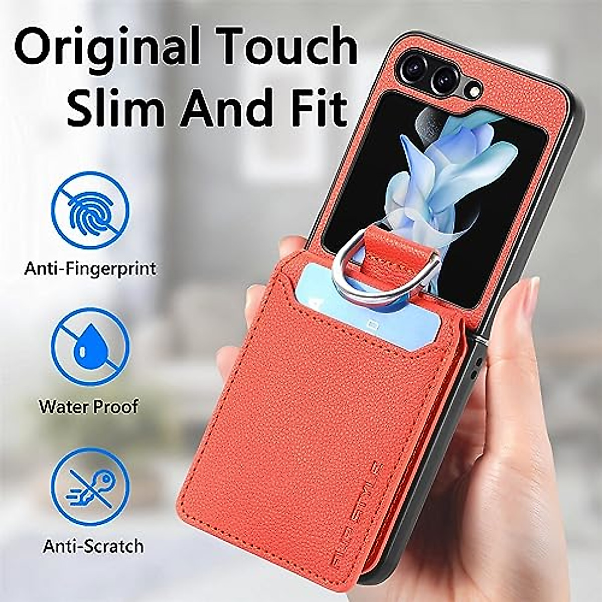 protective filp case Compatible with Samsung Galaxy Z Flip 5 Wallet Case with Ring, Galaxy Z Flip 5 2023 Case with Card Holder Premium PU Leather Protective Phone Case Cover ,Slim Protection Shockproo