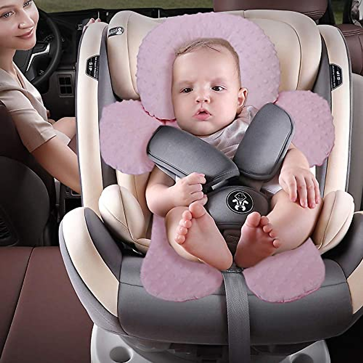 Pro Goleem Infant Car Seat Head Neck Body Support, Ultra-Soft Minky and Microfiber Newborn Car Seat Insert Cushion, Perfect for Car Seat, Stroller, 2-in-1 Reversible, Girls, Pink