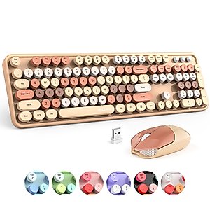 MOFII Wireless Keyboard and Mouse Combo, Milk Tea Colorful Round Key Typewriter Keyboards, 2.4G Full Size Keyboard and Cute Wireless Mice, USB Receiver Plug and Play, for Laptop, PC, Windows