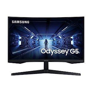 SAMSUNG 27-Inch G5 Odyssey Gaming Monitor with 1000R Curved Screen, 144Hz, 1ms, FreeSync Premium, QHD (LC27G55TQWNXZA), Black (Renewed)