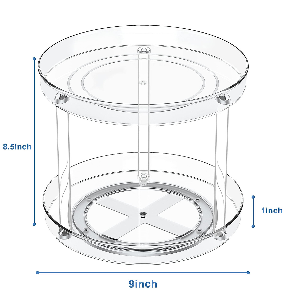 HYDROWE Lazy Susan Organizer 2 Tier, Round Plastic Turntable Organizer Organization Storage Container Bins,Spinning Organizer for Spices,Vanity Countertop Makeup Organizing(2 Tier 9.25 Inch)