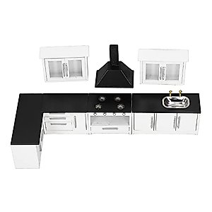 Dollhouse Kitchen Furniture, Modern Style 1:12 Mini Dollhouse Kitchen Cabinet Simulation Life Scene Lifelike Ample Shelf Space for Bar for Kids