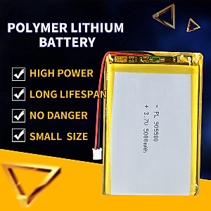 AKZYTUE 3.7V 5000mAh 905580 Lipo Battery Rechargeable Lithium Polymer ion Battery Pack with PH2.0mm JST Connector