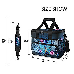 STAYTOP Pretty Butterfly Leakproof Reusable Insulated Cooler Lunch Bag,with Detachable Shoulder Strap, Used for Children's School Women and Men Work Picnic Beach Lunch Box Organizer Tote Bag