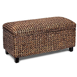 BIRDROCK HOME Wicker Storage Ottoman Bench with Lid - Large Rattan Chest for Blankets, Towels, and Shoes - Decorative Woven Trunk for Bedroom, Living Room, or Patio - Safety Hinges - Brown Wash