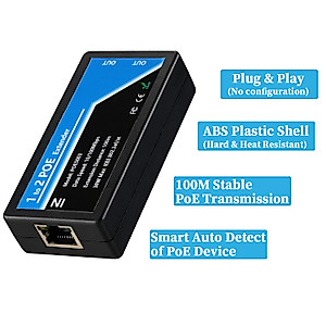 Revotech 2 Port POE Extender POE+ Repeater 100 Meters(328 ft) Extender 1 in 2 Out Comply IEEE 802.3af/at Standard 10,100Mbps for Security POE Camera Over Cat5/Cat6 or UTP Cables(POE5003)