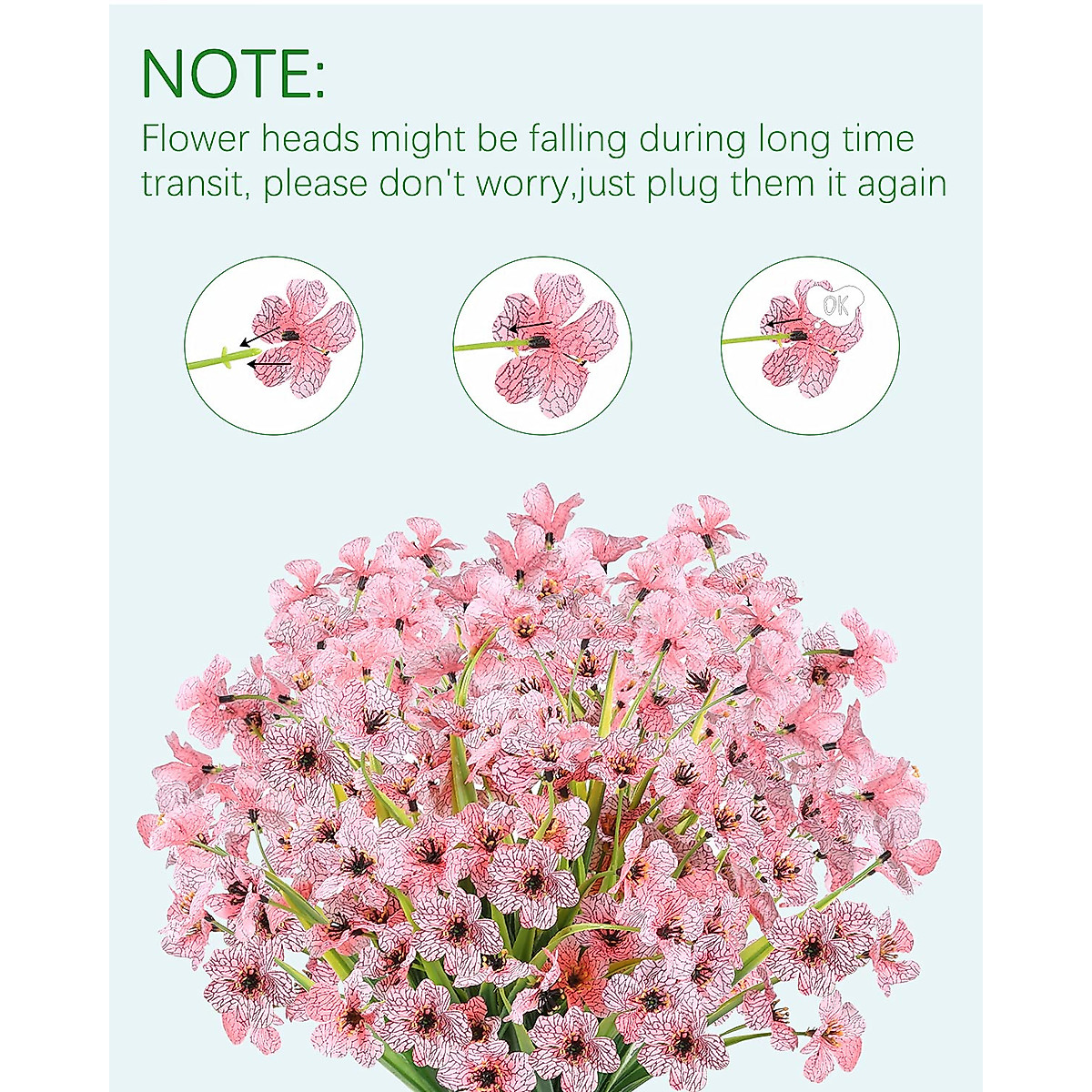Omldggr 12 Pieces Artificial Violet Flowers Artificial Flowers Faux Violet Flowers Faux Plastic Plant Shrubs Greenery for Indoor Outside Garden Patio Porch Window Box Home Wedding Decoration(Pink)