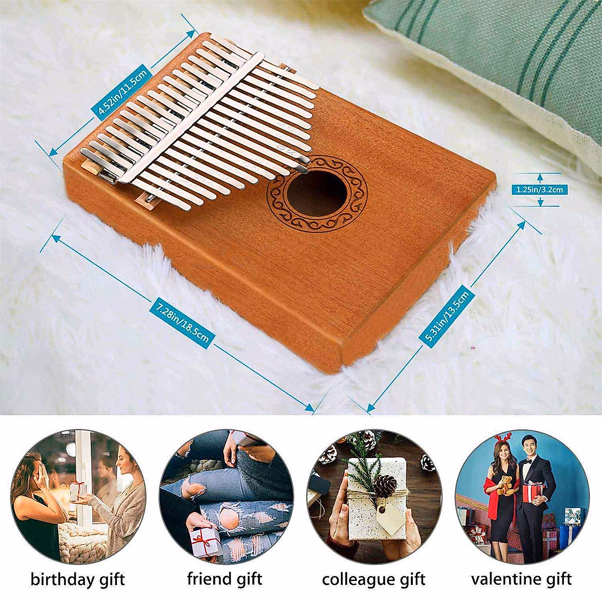 Kalimba Thumb Piano with Box Kalimba 17 Keys Finger Piano Gifts for Kids Adult Beginners African Solid Mahogany Wood Mbira Sanza Portable Musical Instrument with Tune Hammer and Study Instruction