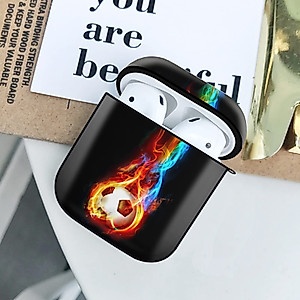 Soccer Ball Case for AirPods Case Cover, Rainbow Fire Soccer Cute Shockproof Protective Case with Portable Keychain, Compatible with Apple AirPods Charging Case 2&1 for Women Girls