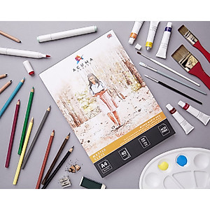 Mixed Media Paper Art Pad, 40 Sheets, A4 Size 110 lb/250 GSM, Glue Bound, Bleedproof, Acid Free, Cold Pressed for Artists Wet, Mixed Media Drawing and Techniques, Made in UK by Acuma Crafts